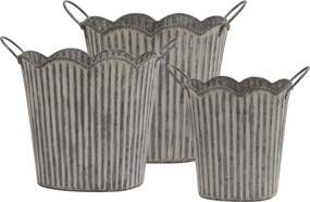 3ks dekorační plechový antik květináč s drážkami French Chic - 19*14*18 cm