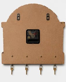 nástěnné hodiny, 2D, s věšákem na klíče, dřevo, 15x20 cm, retro styl, Dekorino HN20260005