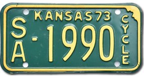 Americká SPZ Kansas 1973 Green SA 1990 moto