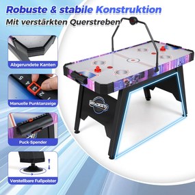 Costway 144 cm air hockey arkádový stolek air hockey s výkonným 12 V motorem