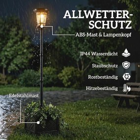 Solární lucerna stojací lampa s květináčem 195cm venkovní zahradní lucerna s 2 úrovněmi jasu spínač ovládání světla IP44