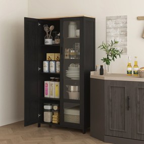 HOMCOM Kuchyňská Skříň, Kuchyňský Buffet, Vitrína, Úložná Skříň se 2 Dveřmi včetně 1 Skleněných Dveří - Úložná Jednotka s Nastavitelnými Policemi a 9…