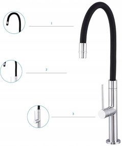 Gamma Flex Slim, vysoká kuchyňská baterie s elastickým ramenem h-480 mm, černá-chromová, GMA-BFXSL-CH