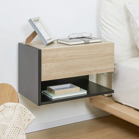 HOMCOM Sada 2 floating nočních stolků se zásuvkou a otevřenou poličkou do ložnice 46x30x30 cm Dub a černá