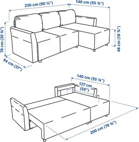 BRISSUND 3místná rozkl. pohovka s lenoškou, Hakebo světle tyrkysový