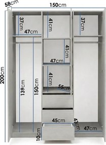 Stolar Šatní skříň Siena D3 LUX z eukalyptu se zrcadly