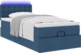 Osmanská postel s matrací &amp; LED modrá 90x200 cm látka 3312449