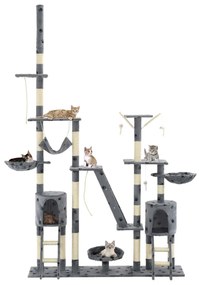 Škrabadlo pro kočky sisalové sloupky - šedé s tlapkami | 230-250 cm