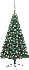 vidaXL Umělý vánoční půl stromek s LED a sadou koulí bílý 120 cm [3077649] Barva: green and rose