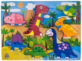 Dřevěné zábavné puzzle vkládací, 35x22,5cm - Dinosauři
