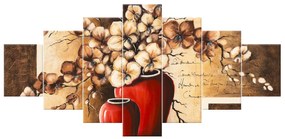 Gario Ručně malovaný obraz Orchideje v červené váze - 7 dílný Rozměry: 210 x 100 cm
