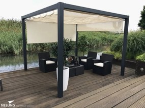 Platinum Volně stojící pergola se sluneční harmonikou Farba Harmoniky: Slonová kosť, Farba Pergoly: Antracitová RAL 7016, Vonkajší rozmer Pergoly: 3,19 x 3,19 m