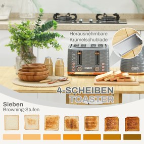 HOMCOM snídaňový set konvice a topinkovač 1,5 l konvice 4 plátky topinkovače 3000 W 7 stupňů propečení rozmrazování a ohřívání Šedá | Aosom.de