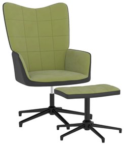 Relaxační křeslo se stoličkou světle zelené samet a PVC - Default Title