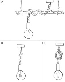 creative cables Závěsná lampa s XL námořnickým kabelem a malou dřevěnou objímkou s kůrou Barva: Hnědá