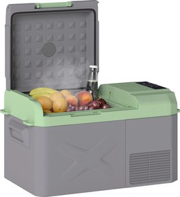 Outsunny Přenosný Elektrický Chladicí Box 17,4L Auto Lednička 12V-220V Mini Chladnička s Kompresorem LED Světlem Digitálním Displejem ECO a MAX Režimy