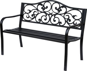 Outsunny zahradní lavice 3místná ocelová lavice s litinovými područkami černá 127x60x89cm pro zahradu terasu balkon | Aosom.de