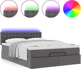 Osmanský postel s matracemi&amp;LED šedá 140x190cm umělá kůže 3312155