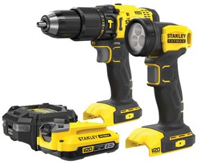Stanley - 18V AKU sada příklepové vrtačky a LED svítilny, 1x aku 2,0 Ah Li-Ion, nabíječka SFMCK210D1-QW