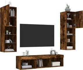 5dílná obývací stěna s LED kouřový dub kompozitní dřevo 3216608