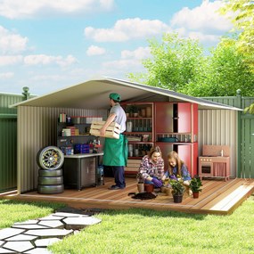 Outsunny kůlna na nářadí s podezdívkou kůlna na nářadí zahradní kůlna kovová uhlíkově šedá 340 x 386 x 200 cm | Aosom