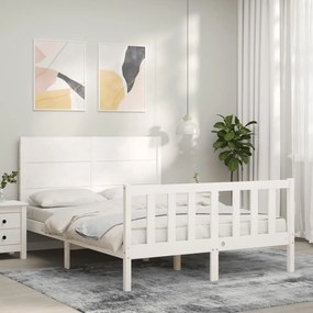 Rám postele s čelem bílý 140 x 200 cm masivní dřevo,  3192752