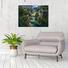 Skleněný obraz - Řeka ve skalnatém údolí (70x50 cm)