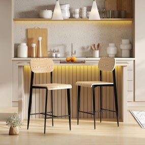 HOMCOM Sada 2 Barových Židlí, Barová Židle s Opěrným Nohama, Kovový Rám, Kuchyňská Židle s Výškou Sedáku 66 cm, Snadná Montáž, Průmyslový Design Přír…