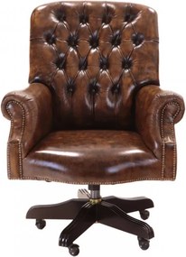 Indický nábytek - Kancelářská židle Chesterfield Office chair z pravé hovězí kůže Whisky Whisky