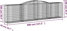 Klenuté gabionové koše 15ks 400x50x100/120cm pozinkované železo 3147005
