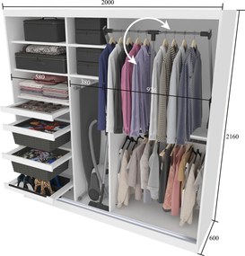 Šatní skříň SERENITY 200 cm Belini bílý mat / bílý mat s posuvnými dveřmi a zrcadlem  ME SERENITY SZP5/0/W/W/0/HIAL