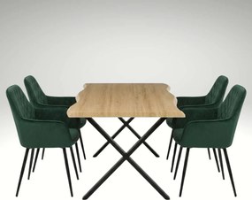 Vikio Jídelní set pro 4 osoby 160x90 cm soft dub noha X zelená židle s područkami VJS226-4Z