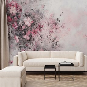 Fototapeta - Abstraktní růžovo-černé květy (245x170 cm)