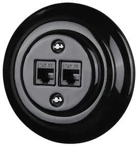 Bohemia-Design - Porcelánová retro ethernetová zásuvka s rámečkem 2xCAT.5E černá 12359387