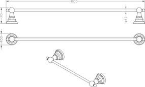 Sapho, DIAMOND držák ručníků 600x70mm, bronz, 1318-09