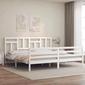 Rám postele s čelem bílý 200 x 200 cm masivní dřevo,  3194982