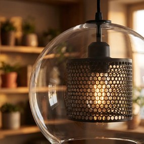 Toolight - Skleněná závěsná lampa loft APP558-1CP 25cm 1xE27 60W, černá, OSW-08751
