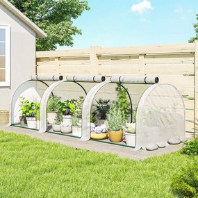 Outsunny mini skleníkový tunel pro rajčata 3 × 1 × 0,80 m, práškově lakovaný ocelový rám, vysokohustotní PE 140 g/m², odolný proti UV, 3 rolovací zip…