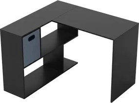 HOMCOM Moderní rohový psací stůl s policí a látkovou zásuvkou, 110x100x75 cm, černý
