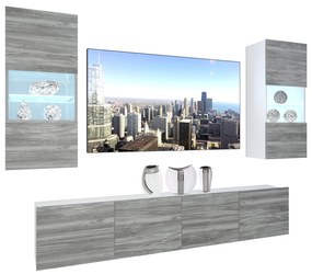 Obývací stěna Belini Premium Full Version  šedý antracit Glamour Wood + LED osvětlení Nexum 111