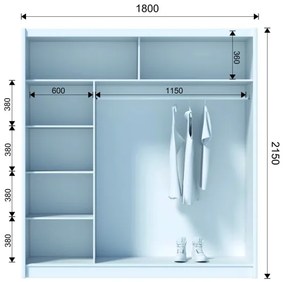 Šatní skříň se zrcadlem SABRINA 180x215 cm dub sonoma