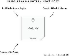MALINY - omyvatelná samolepka na dózu, výběr rozměrů Ø 5 cm / 5 x 5 cm / 6 x 8 cm | DomaLEP tvar: KOLEČKO, barva: PRŮHLEDNÁ - ČERNÉ písmo, velikost: Ø 5 cm - tučné písmo