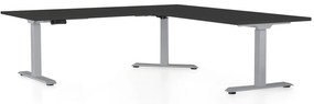 Výškově nastavitelný stůl OfficeTech Angle, 180 x 200 cm, šedá podnož, černá