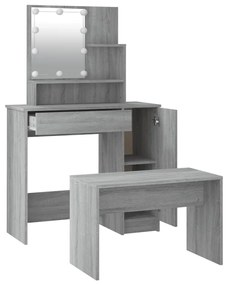 vidaXL Toaletní stolek sada s LED šedý sonoma kompozitní dřevo