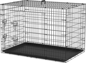 Skládací psí klec PawHut - transportní box s 2 dveřmi, odnímatelnou zásuvkou a madlem 121x77x82 cm černá | Aosom