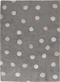 Lorena Canals, Přírodní koberec, ručně tkaný Tricolor Polka Dots Grey-Pink, 120x160, šedá, dětský pokoj