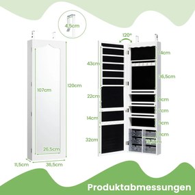 Costway Šperkovnice závěsná úložná skříňka s LED osvětlením, bílý