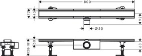 Hansgrohe RainDrain Compact, úplná sada sprchového žlabu 800 pro standardní instalaci, kartáčovaná nerezová ocel, HAN-56178800