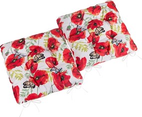 Bellatex Sedák Berta prošívaný SET 2ks 40x40 cm Vlčí mák Červená,Bílá,Zelená