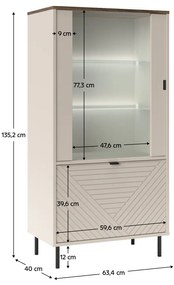 Kondela Nízká vitrína, kašmír/dub castello, EYCO 1D1W